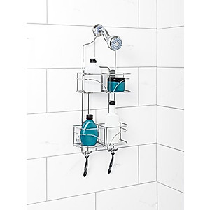 Zenna Home Tension Pole Shower Caddy, Satin Nickel & Expandable Over-The-Shower Caddy, Chrome