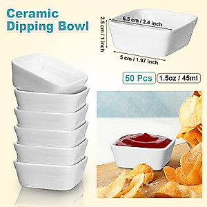 50 Pieces Ceramic Dipping Bowl Set, 1.5 oz White Soy Sauce Dish for Sauces Condiments Sushi Vinegar BBQ Party Dinner Serving Bowls Set, Oven Safe