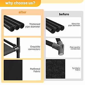 Raybee Clothing Rack, Portable Clothes Rack with Large Storage Bag Closet Rack for Storage Shoes, Clothes, Quilts, Bags, Clothing Racks for Bedroom, Cloakroom, Entryway 41.9" W x16.1 D x 67.6" H