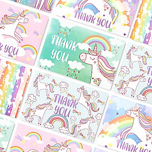 AnyDesign Thank You Cards 30 Pack Rainbow Note Cards with Matching Seal Stickers Envelopes Cartoon Greeting Blank Cards for Baby Shower Wedding Birthday Party Supplies, 4 x 6 Inch
