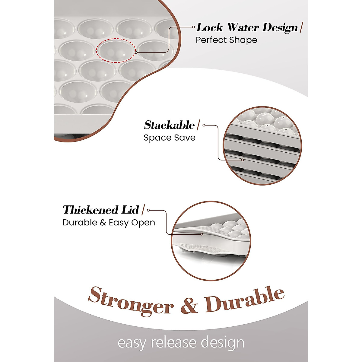 DOQAUS Round Ice Cube Trays with lid and Bin, 2 Pack Easy Pop Out Ice Trays for Freezer with Cover, Compact Circle Ice Cube Trays for Frezzer, Sphere Ice Cube Tray with Storage Ice Bucket Kits, Scoop