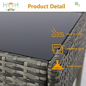 HTTH 4-Piece Outdoor Patio Furniture Sets Wicker Sofa with Cushions and Coffee Table Garden Lawn Pool Backyard Outdoor Sofa Sets (Grey-Grey)