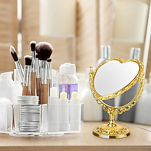 Luxshiny Vanity Mirror Heart Shaped, Double Standing Mirror Heart Shaped Mirror for Home Kitchen Table (Golden)