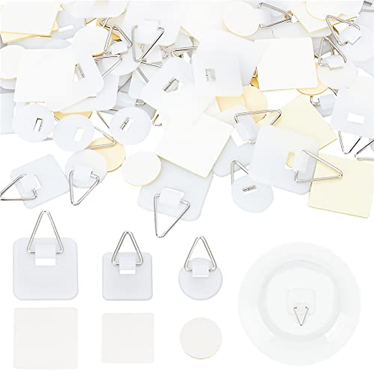 CRASPIRE 60 Pack Invisible Adhesive Plate Hanger Set Vertical Plate Holders for The Wall 3 Shape Square Round Adhesive Hanger Hooks for Plate Pictures Wall Art Decor