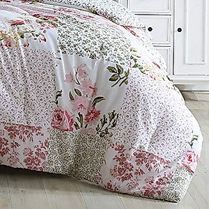 Laura Ashley Home - King Comforter Set, Reversible Cotton Bedding, Includes Matching Shams with Bonus Euro Shams & Throw Pillows (Ailyn Pink, King)