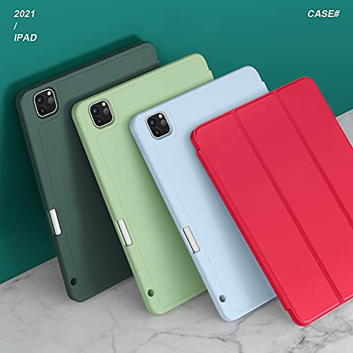 ZryXal New iPad Pro 11 Inch Case 2022(4th Gen)/2021(3rd Gen)/2020(2nd Gen) with Pencil Holder,Smart iPad Case [Support Touch ID and Auto Wake/Sleep] with Auto 2nd Gen Pencil Charging (Red)