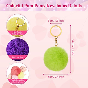 Hicarer 32 Pieces Pom Poms Keychains Fluffy Ball Faux Rabbit Fur Pompoms Keyring for Girls Women DIY Hats Shoes Bags Accessories
