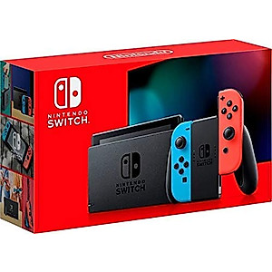 Nintendo Switch Bundle: 32GB Console Red and Blue Joy-Con, Nintendo Switch Wheel (set of 2), Super Mario Odyssey Video Game and Deluxe Travel Case (Renewed)