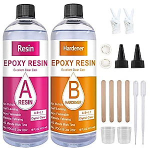 Epoxy Resin-32OZ Resin Kit, Epoxy Resin Crystal Clear-Not Yellowing and No Bubble Self Leveling Easy Mix 1:1 Casting & Coating for DIY Jewelry Making of The Art Resin & Epoxy Resin (32oz)