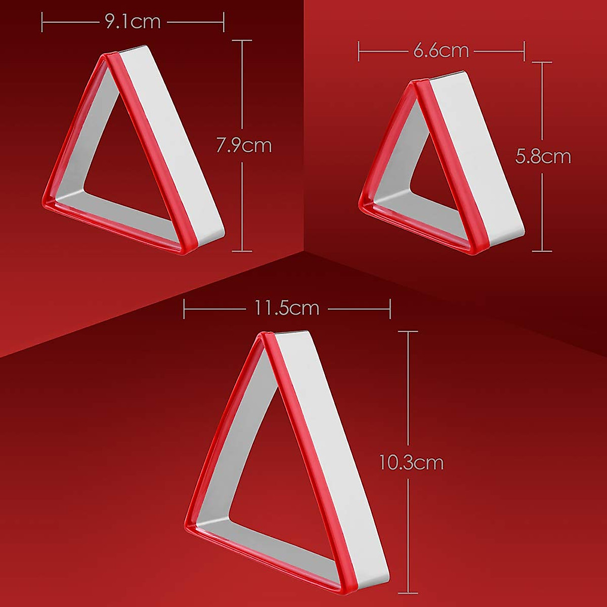 FASAKA 3-Piece Triangle Cookie Cutters Set 2.5” -3.5” – 4.5” Heavy Duty Baking Pastry Set for Decorating Cup Cake and Making the Pies