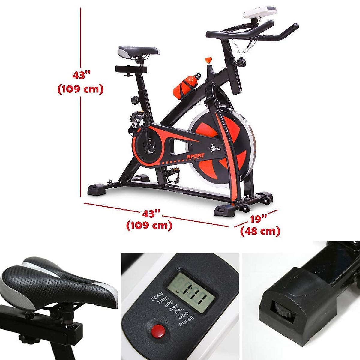 FRP Indoor Stationary Bike with 22 LB Flywheel, Exercise Bike Stationary for Home Gym with Digital Monitor, 285 LB Max RED