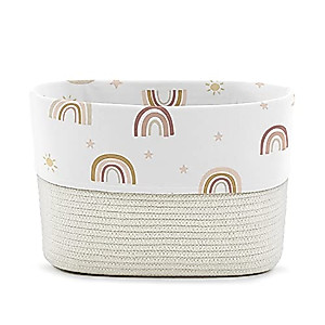 Sweet Jojo Designs Boho Rainbow Girl Woven Storage Basket Decorative Cotton Rope Lined Bin Baby Nursery Kids Bedroom Toys Closet Shelf Organizer Blush Pink Bohemian Modern Neutral Vintage Gold Taupe
