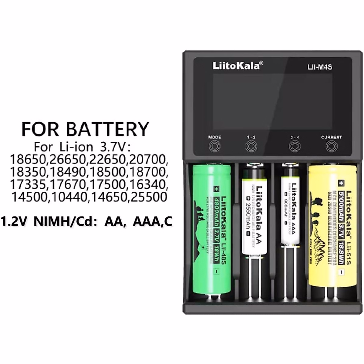 LiitoKala Lii-M4S 18650 Battery Charger Smart Universal Charger LCD Display for 26700 18650 26650 21700 AA Touch Button LCD Display Test The Battery Capacity
