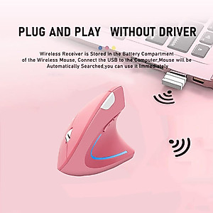 Wireless Mouse Ergonomic Vertical Mouse Ergo LED Light High Precision Optical Cordless Lightweight Mice Gift for Boy Girl Adults for PC Computer Laptop Mac Office,with Side Buttons, 800/1200/1600 DPI