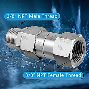 Boltigen Pressure Washer Swivel, 3/8 NPT Thread Pressure Washer Stainless Steel Swivel Joint Fittings, 360°Degree Kink Free Connector, 5000 PSI