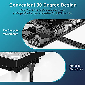 ELECTOP SATA III Cable, 6Gbps 90 Degree Right Angle HDD SDD Data Cable, SATA 3.0 Nylon Braided Cable with Locking Latch for SATA HDD, SSD, CD Driver, CD Writer(20 Inch, Black,5 Pack)
