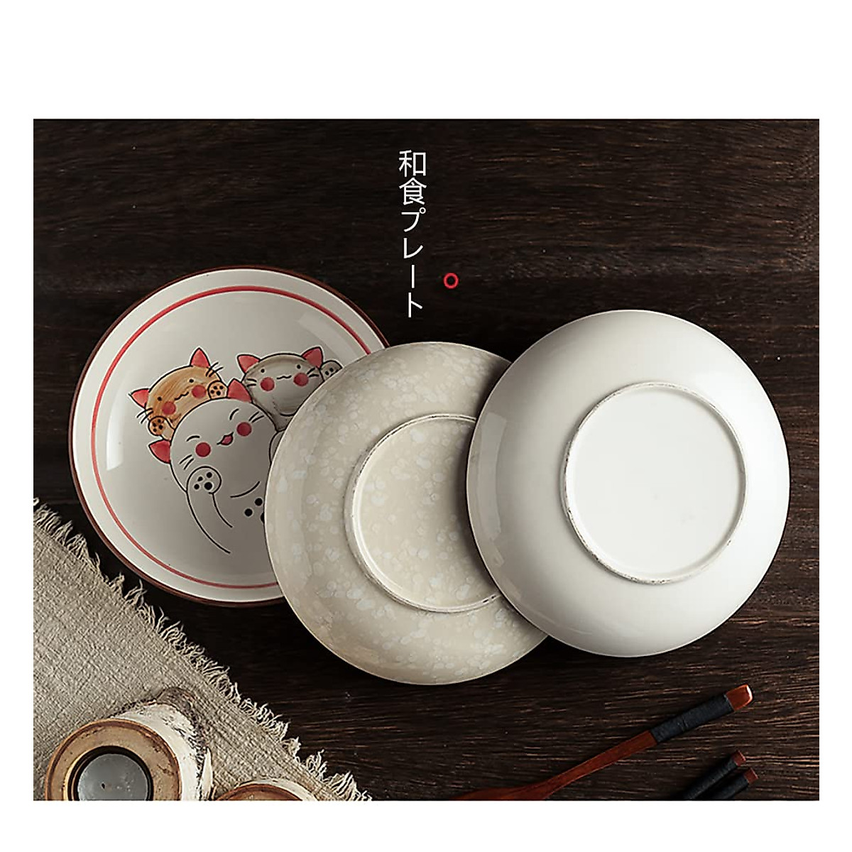 LAKistagu White Pasta Serving Bowls 24 Ounce,White Ceramic Cute Japanese Salad Dinner Bowl Plates.8 Inch Porcelain Pasta Shallow Bowl Deep Plate.(Round Cat)