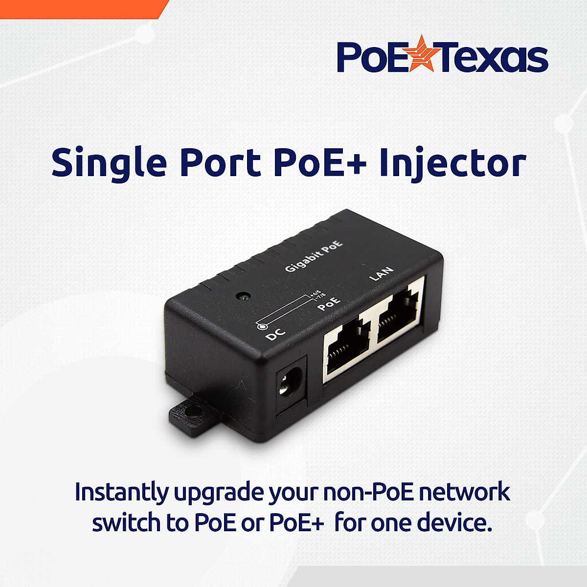 Poe Texas PoE+ Injector - Single Port Power Over Ethernet Passive PoE Adapter - 10/100/1000 Gigabit Data - Includes 48V 30W Power Supply - Wall Mounting Plug & Play for Home Office, VoIP Phone WiFi AP