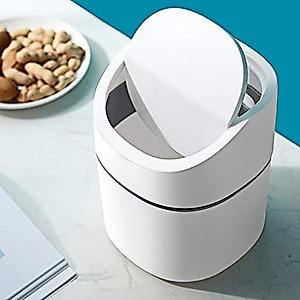 Sheebo Modern Plastic Mini Trash Can with Lid Wastebasket for Bathroom Vanity, Desktop, Tabletop or Coffee Table - Dispose of Cotton Rounds, Makeup Sponges, Tissues; 2 Liter (Square Swing - White)
