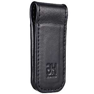 GH GOLD HORSE Slim Magnetic Money Clip Genuine Leather Business Card Holder for Men, Black