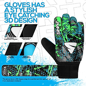 Shaz Soccer Goalkeeper Gloves for Kids Boys Children Youth,Funky Football Goalie Gloves Anti Slip 4mm Latex Palm with Strong Grip & Double Wrist Protection (Size 8 Suitable for Size M-L Adult, Cyan)