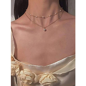 FUNEIA Dainty Pearl Necklace for Women Girls 14K Gold Plated Faux Pearl Choker Necklaces Trendy White Silver Small Pearl Necklace Strand Wedding Prom Bridal Pearls Jewelry 14/16/18/20 Inches