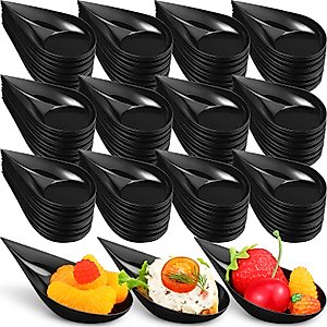 400 Pcs 4 Inch Plastic Appetizer Spoons Tasting Spoons Disposable Mini Appetizer Plates Tear Drop Serving Spoons Dessert Spoons Teardrop Asian Spoon for Party Dessert Dishes Catering (Black)