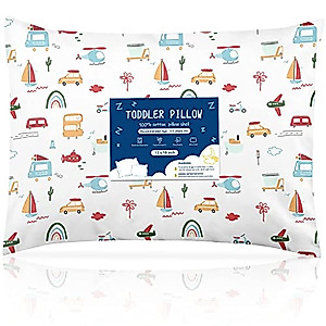 Toddler Pillow 13x18 Toddler Pillows for Sleeping with 100% Soft Breathable Cotton Pillowcase Hypoallergenic Machine Washable Small Kids Pillow Perfect for Toddler Bed, Daycare, Travel - Transport