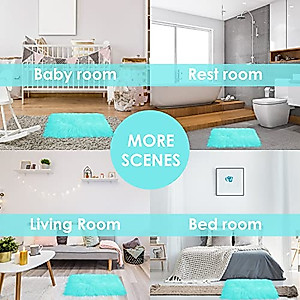 WLLHYF 20 Inch Faux Sheepskin Fur Fuzzy Rug, Ultra Soft Rectangle White Furry Rugs Luxury Fuzzy Sheepskin Area Rugs for Bedroom Living Room Sofa Shaggy Silky Plush Carpet Bedside Rug Floor Mat (Blue)