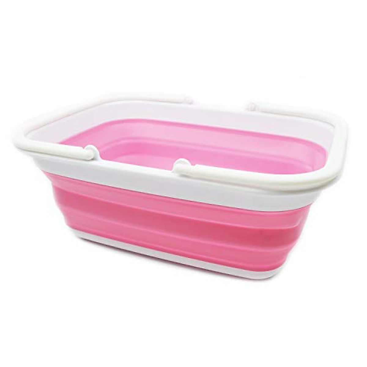 SAMMART 9.2L (2.37Gallon) Collapsible Tub with Handle - Portable Outdoor Picnic Basket/Crater - Foldable Shopping Bag - Space Saving Storage Container (1, White/Pink)