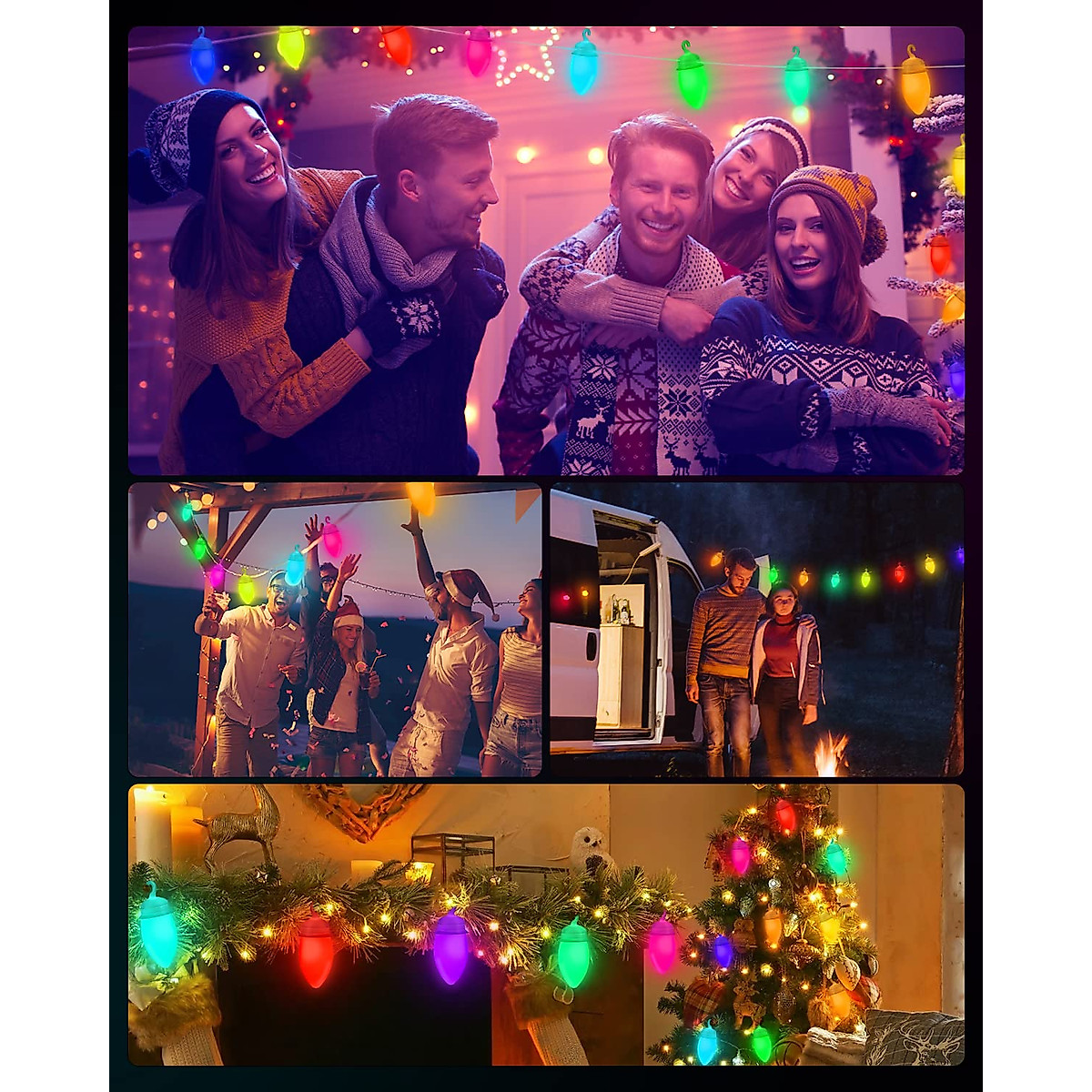 JIMIMORO Smart Outdoor String Lights - 48FT RGB Patio Lights with 20 Dimmable IP65 Waterproof Warm White LED Bulbs APP & Remote Control Patio String Lights for Outside Balcony Backyard Party Cafe B