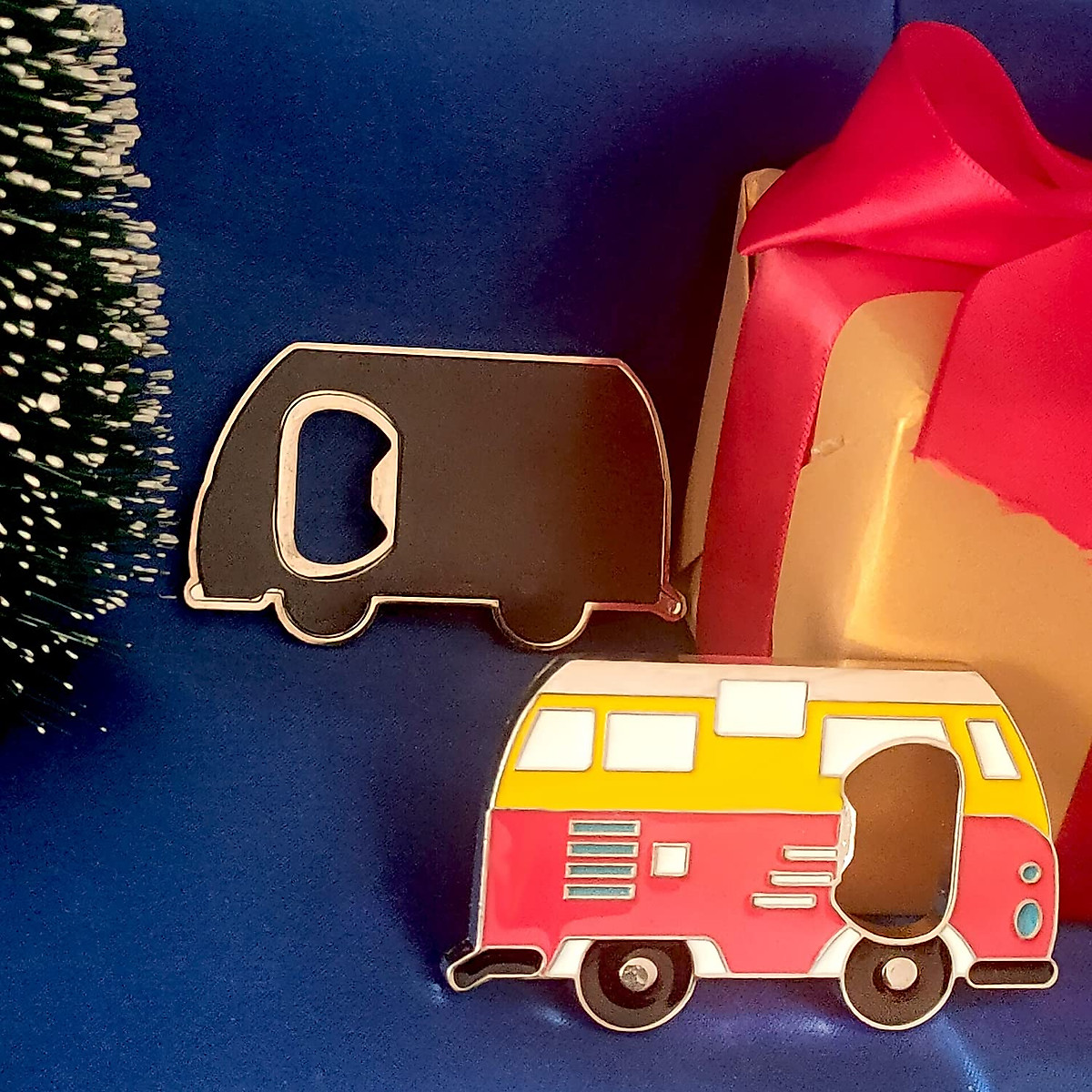 2-Pack Bottle Openers Magnet with Fridge Sticker Refrigerator Magnet Beer Bottle Openers, Christmas Bus Beer Bottle Openers for Christmas Decor Indoor Outdoor Picnic Home Kitchen Tools (Bus)