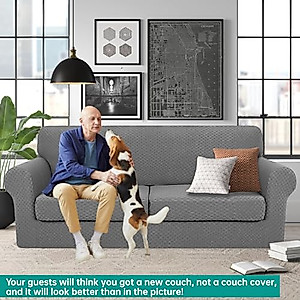 YEMYHOM Latest Checkered 3 Pieces Couch Covers for 2 Cushion Couch High Stretch Sofa Cover with 2 Extra Large Seat Cushion Covers Anti Slip Elastic Slipcovers (Light Gray), 71"-91"(2 CUSHIONS)