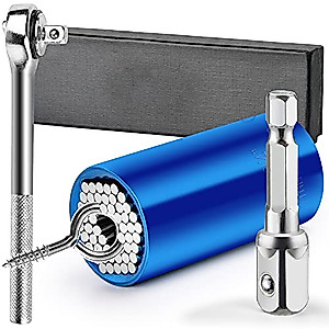 Universal Socket, Super Socket Set Self-adjusting with Power Drill Adapter and Drive Ratchet Wrench Handle, 1/4'' - 3/4'' (7-19mm) 3 Pack Grip Gadgets Cool Tool Gift for Men Dad Husband DIY Stuff,Blue