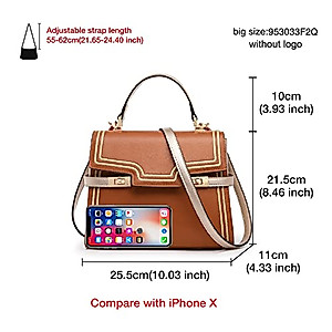 Leather Crossbody Handbags for Women, Cowhide Ladies Top Handle Bags with Adjustable Shoulder Strap (Brown)