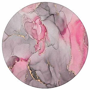 Pink Marble Area Rug Carpet for Kids Teen Girls Boys Bedroom, Living Room, Washable Outdoor Indoor Accent Throw Runner Floor Mat Area+Rug Gold Line Contemporary Geometric Grey 6FT(Round)