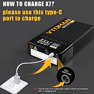 VTOMAN X7 Jump Starter with Air Compressor, 4250A Portable Car Jumper with 160PSI Digital Tire Inflator,12V Lithium Battery Charger Booster Box with Type-C Quick Charge (Up 10L Gas/10L Diesel Engine)