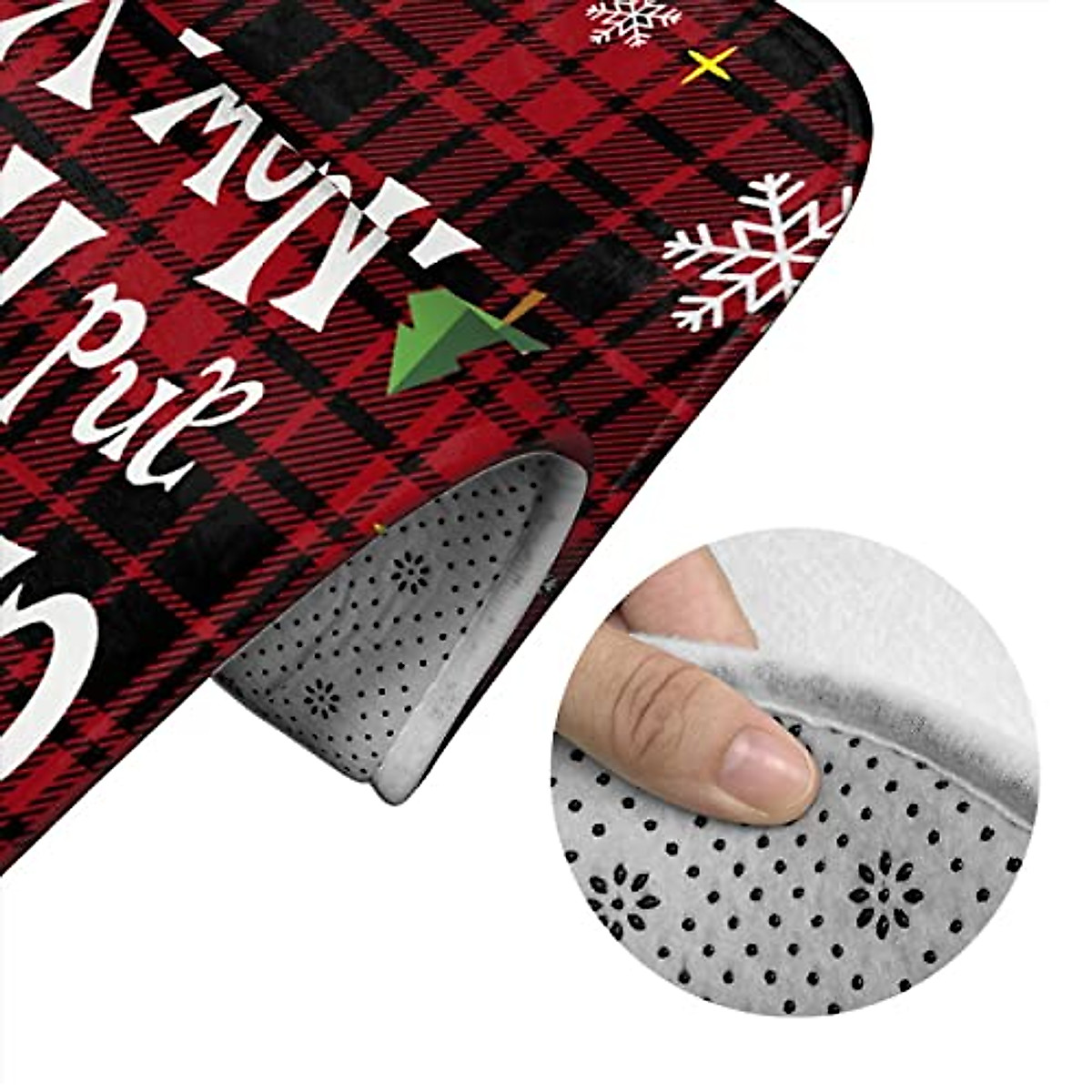 4 Pcs Christmas Red Buffalo Plaid Shower Curtain Set with Rugs, Toilet Lid Cover Bath Mat ,Christmas Shower Curtain with 12 Hooks,65 x 70 Inches Waterproof Christmas Shower Curtain for Bathroom Set