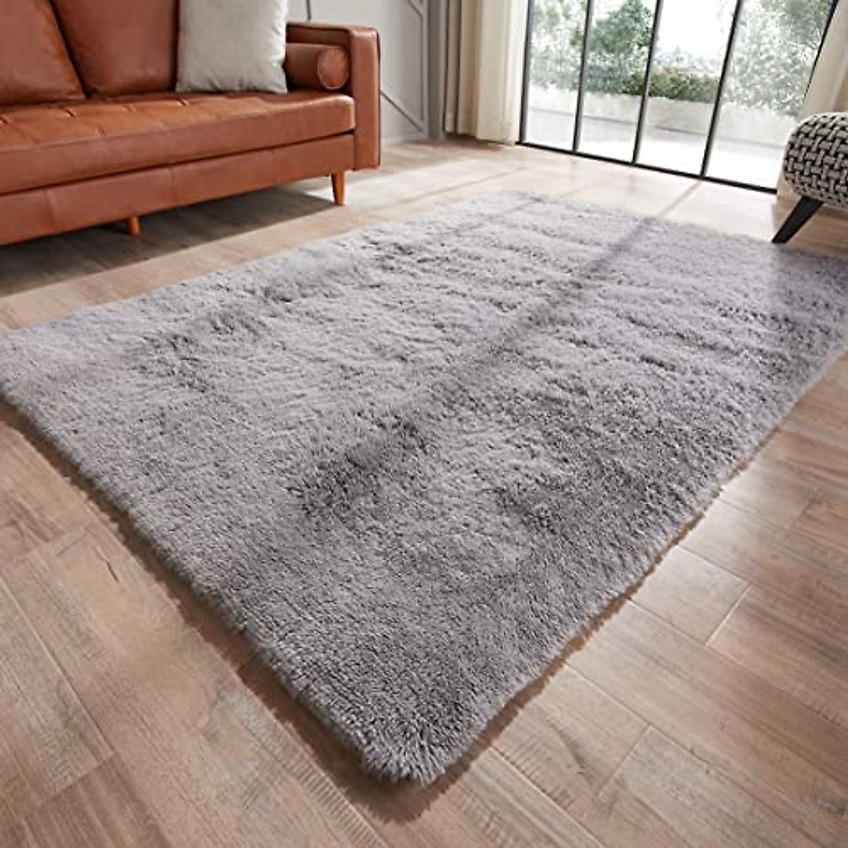 GKLUCKIN Shag Ultra Soft Area Rug, Fluffy 8'x10' Light Grey Rugs Plush Fuzzy Non-Skid Indoor Faux Fur Rugs Furry Carpets for Living Room Bedroom Nursery Kids Playroom Decor