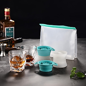 Old Fashioned Whiskey Glasses,Set of 5 ( 2 Crystal Bourbon Glasses,1 Storage Bags,2 Round Big Ice Ball Molds ) - 9 Oz Whiskey Rocks Glass for Scotch Cocktail Rum Cognac Vodka Liquor,Gift for Men