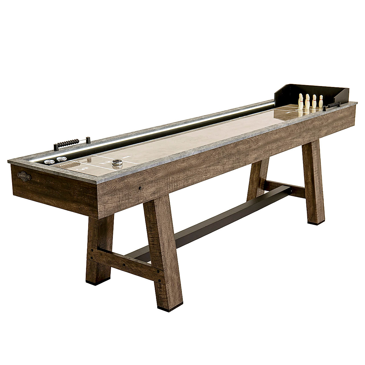 American Legend Stonebridge 9’ LED Light Up Shuffleboard Table with Bowling