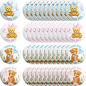 48 Pieces Bear Gender Reveal Buttons Team Boy Girl Button Pins Bear Gender Reveal Favors in Pink and Blue for Baby Shower Gender Reveal Party Game Supplies, 4 Styles, 1.47 Inch