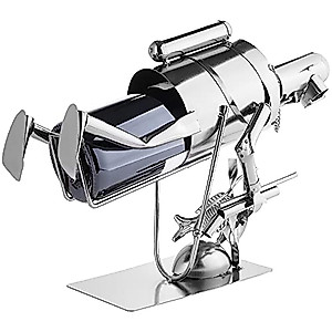 BRUBAKER Wine Bottle Holder Spearfishing, Scuba Diver with Speargun - Metal Sculpture - Wine Rack Decor - Tabletop - with Greeting Card