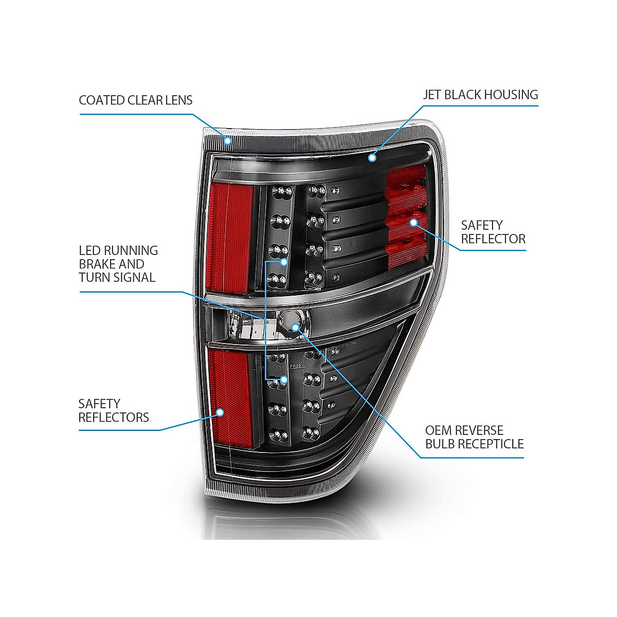 AmeriLite Black LED Replacement Brake Tail Lights Set For 09-14 Ford F-150 - Passenger and Driver Side