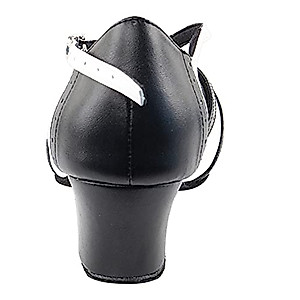 Very Fine Dancesport Shoes Very Fine Ladies Ballroom Salsa Latin Practice Dance Shoes C6035 & 2008 Black White Leather Low Heel Comfortable (C6035 1.6In Cuban Heel, Numeric_7)
