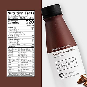 Soylent Chocolate Meal Replacement Shake, Contains 16g Complete Vegan Protein, Ready-to-Drink, 11oz, 12 Pack