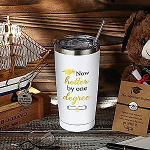 Karenhi 3 Pcs Graduation Gift Set Includes Class of 2023 Stainless Steel Tumbler with Lid, Straw Graduation Gift Keychain Graduation Bracelet Set Adjustable Compass Bracelet for School (Now Hotter)