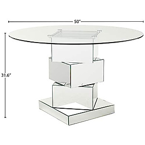 Meridian Furniture Haven Collection Modern Contemporary Mirrored Dining Table with Round Tempred Glass Top, 50" W x 50" D x 31.5" H