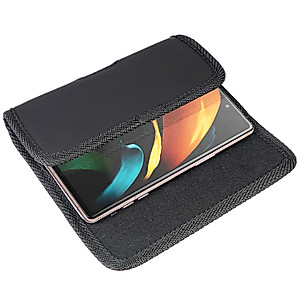 Case for Motorola Phone, Nakedcellphone Black Vegan Leather Horizontal Pouch [Metal Clip, Belt Harness, Magnetic Closure] for Moto ThinkPhone, Edge, Edge+, G Power 5G, G Play, Nokia C300/C110/G310