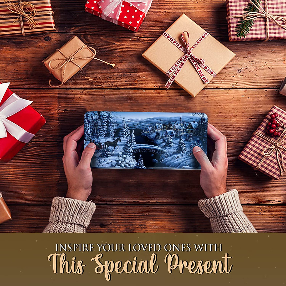 Crave Island Christmas Style Multi-Purpose Rectangular Tin Box with Lid - Metal Rectangle Box - Christmas Cookie Tin - Splendid Christmas Design - Spacious to store Sweets, Candy, and Food Storage